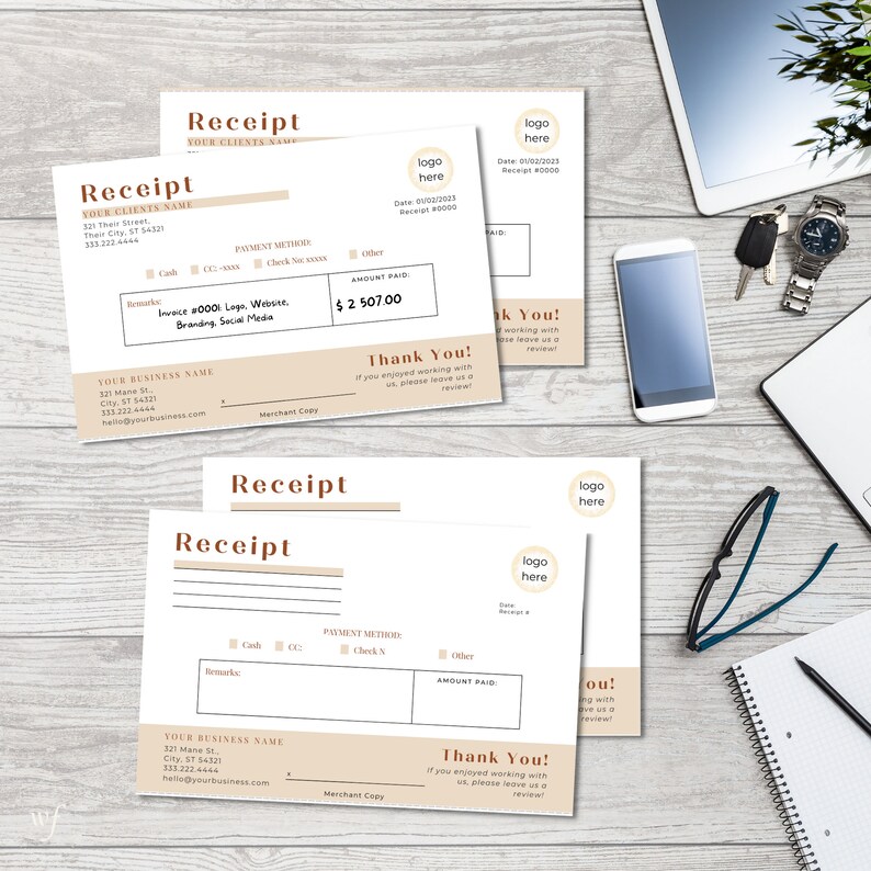 Receipt Template, Earth Toned Document, Canva, Small Business ...
