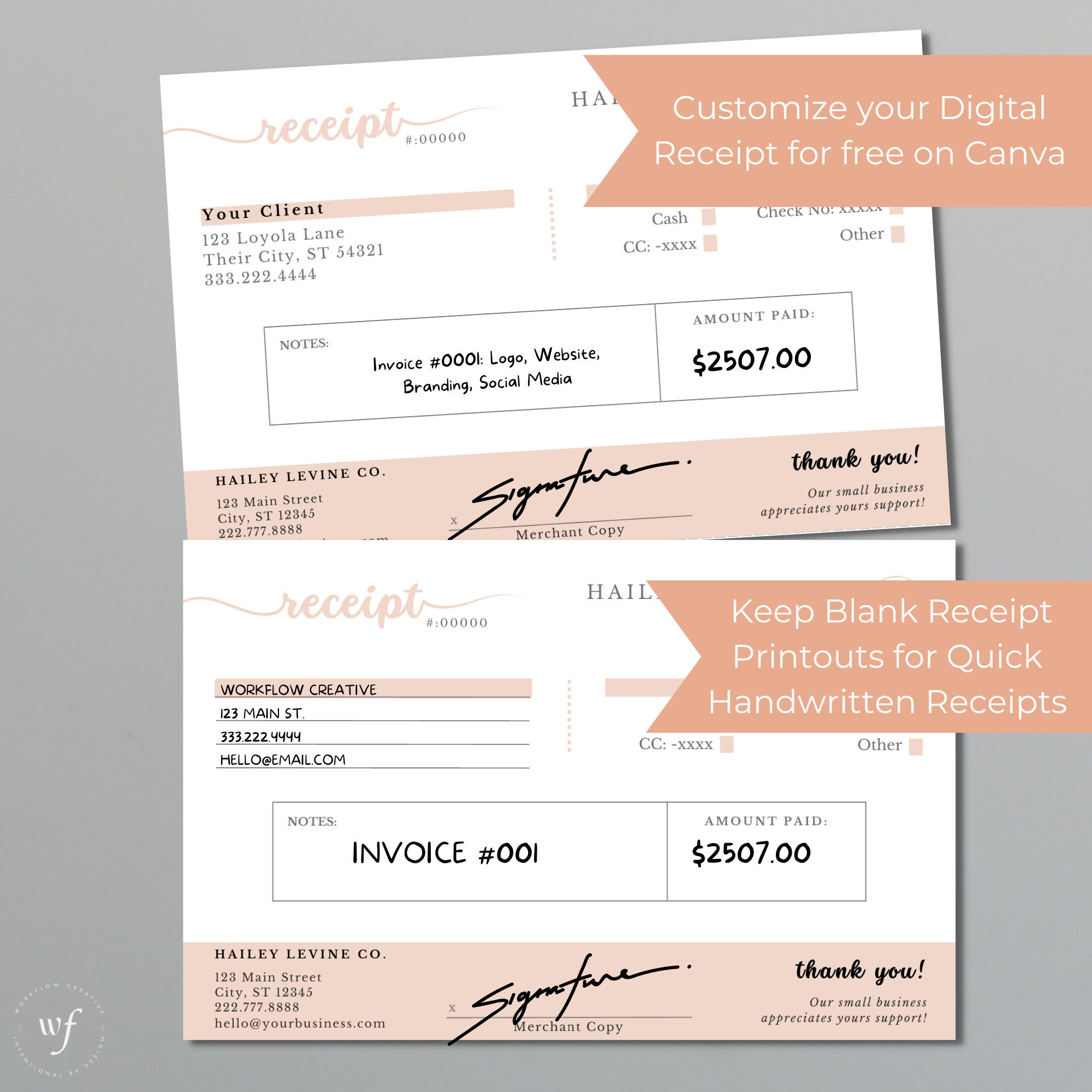 Peach Invoice and Receipt Template, Boho Bill Statement, Cash Payment ...