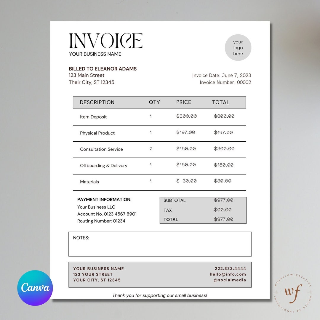 Boho Invoice Template, Small Business Accounting, Bookkeeping, Bill ...