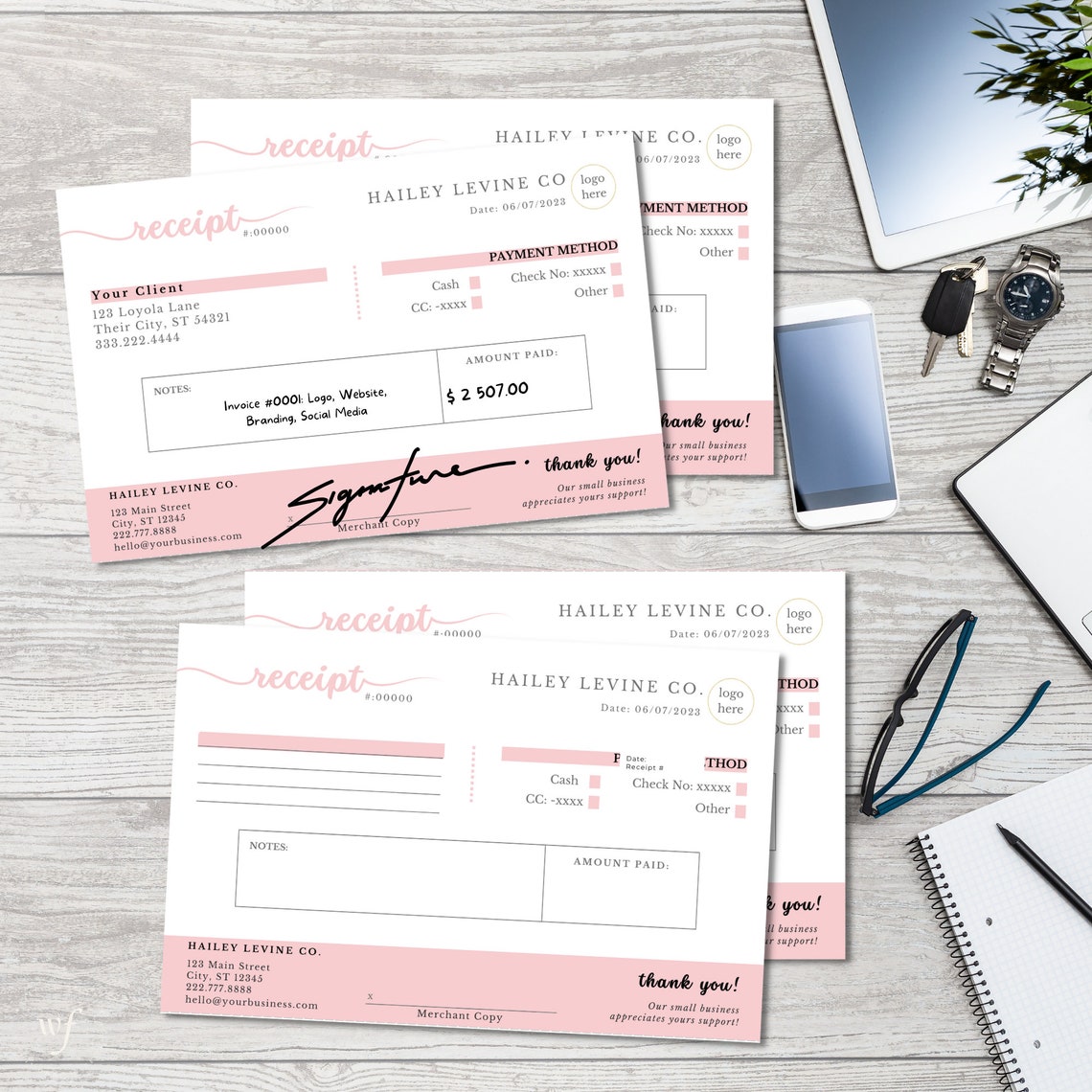 Pink Receipt Template, Boho Small Business, Proof of Purchase ...