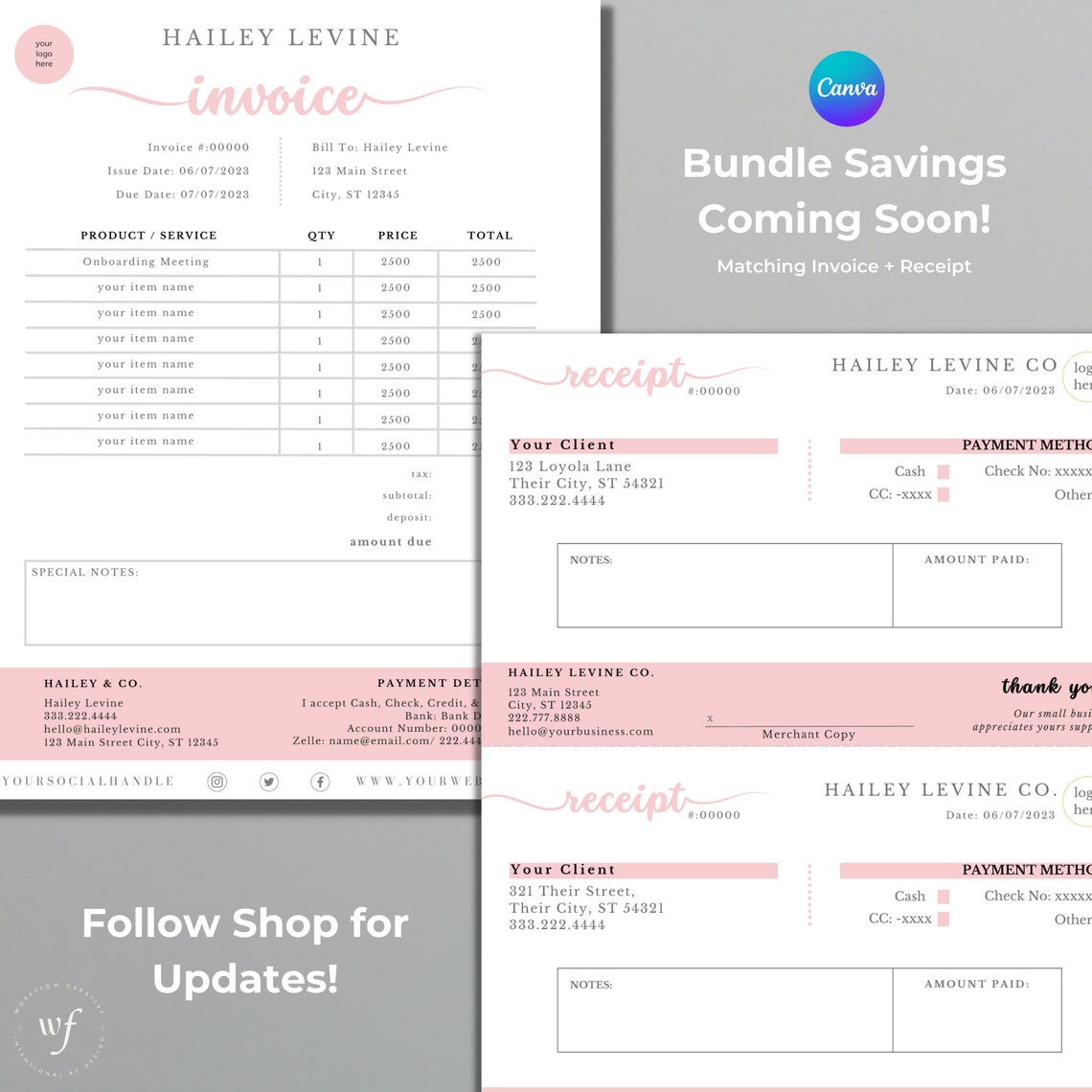 Pink Receipt Template, Boho Small Business, Proof of Purchase ...