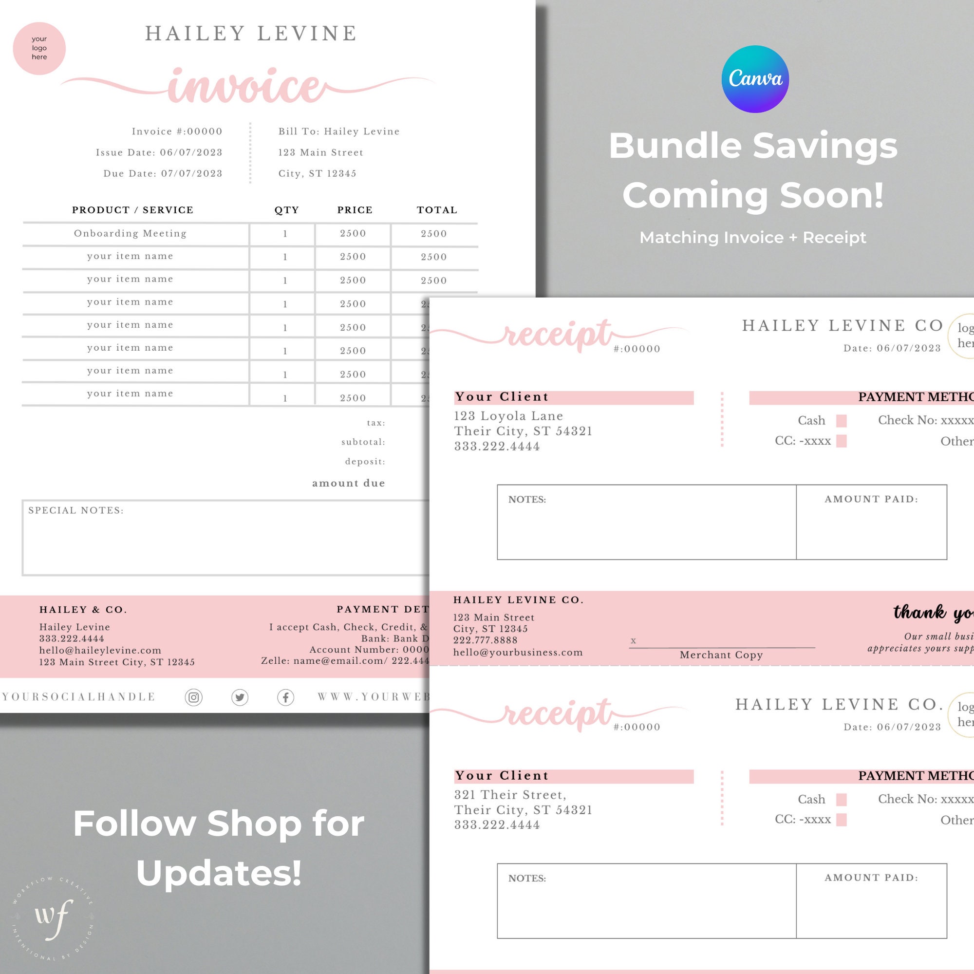 Pink Receipt Template, Boho Small Business, Proof of Purchase ...