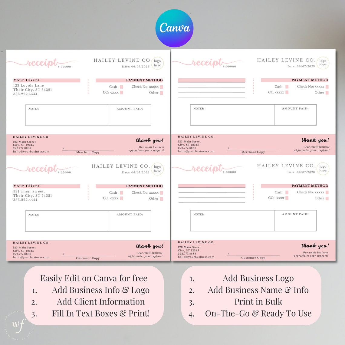 Pink Receipt Template, Boho Small Business, Proof of Purchase ...