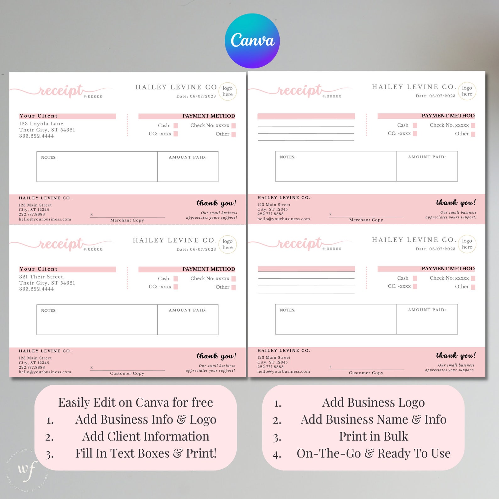 Pink Receipt Template, Boho Small Business, Proof of Purchase ...