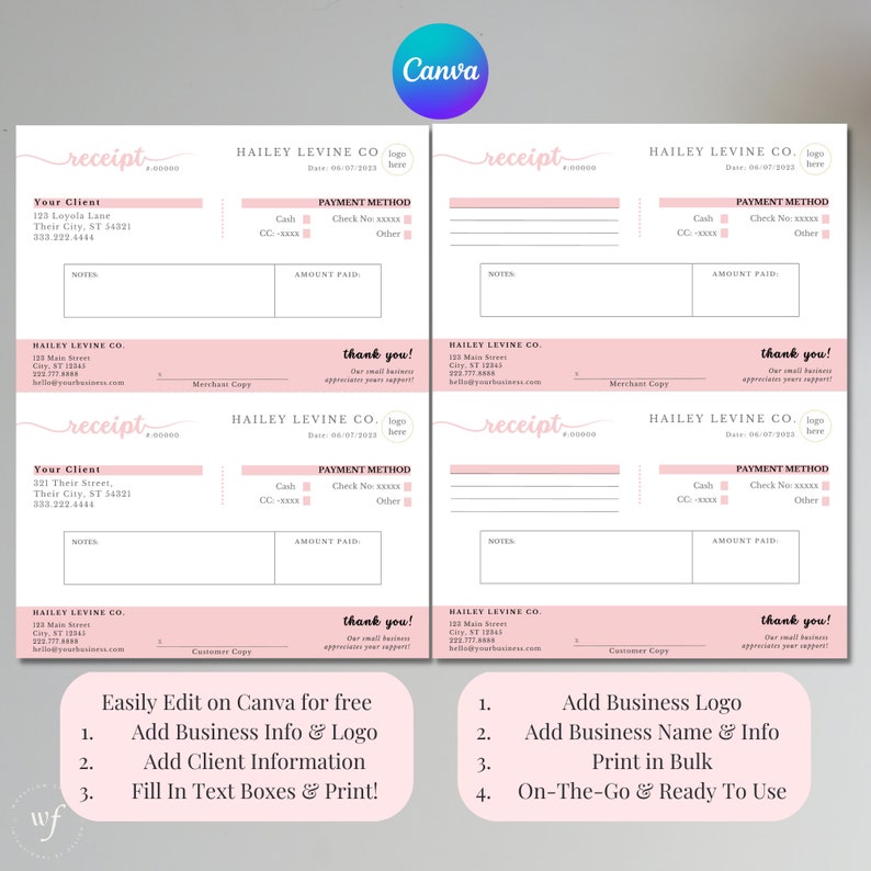 Pink Receipt Template, Boho Small Business, Proof of Purchase ...