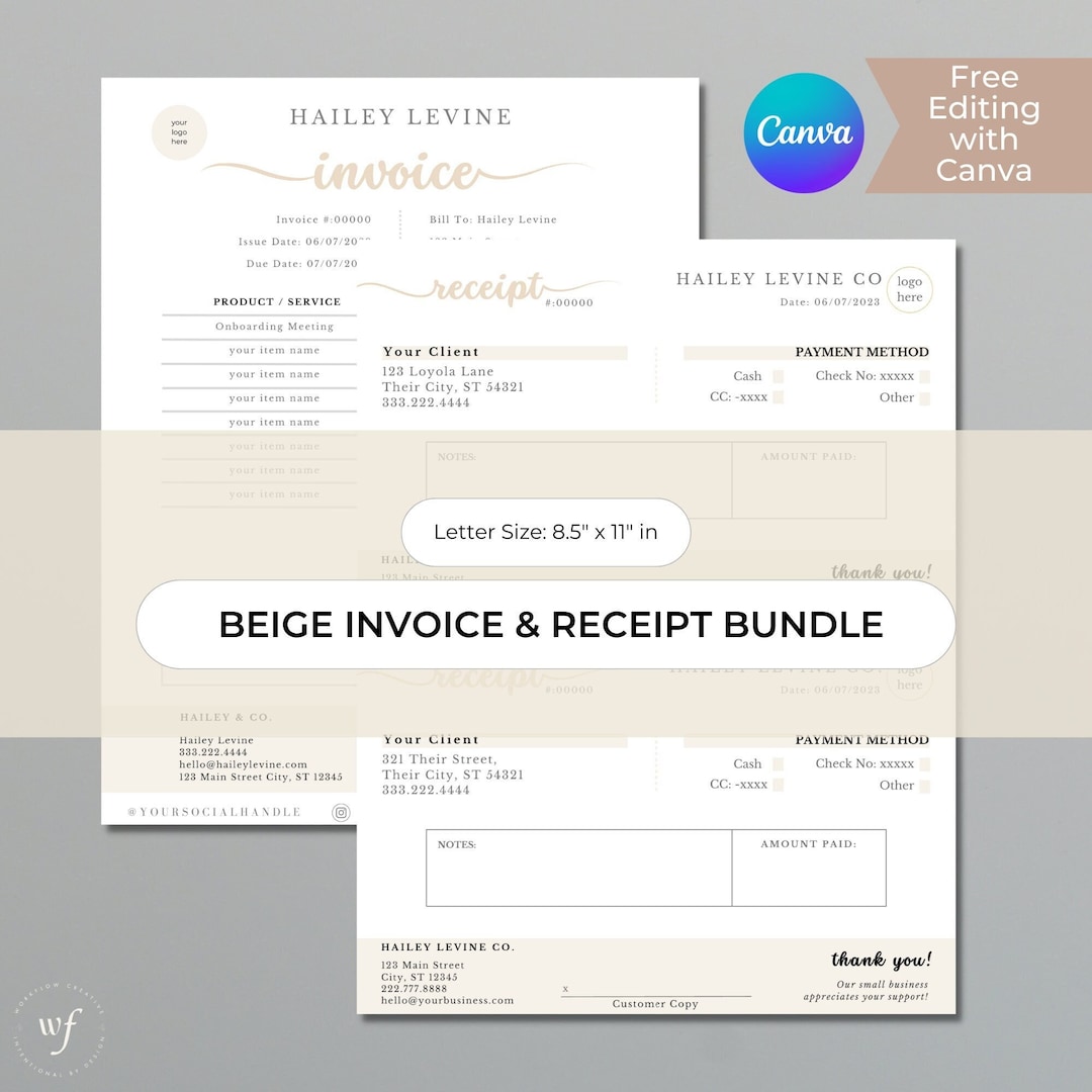 Beige Invoice and Receipt Template, Boho Business, Confirm Pay, Proof ...