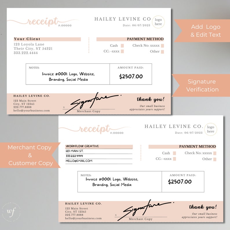 Peach Invoice and Receipt Template, Boho Bill Statement, Cash Payment ...