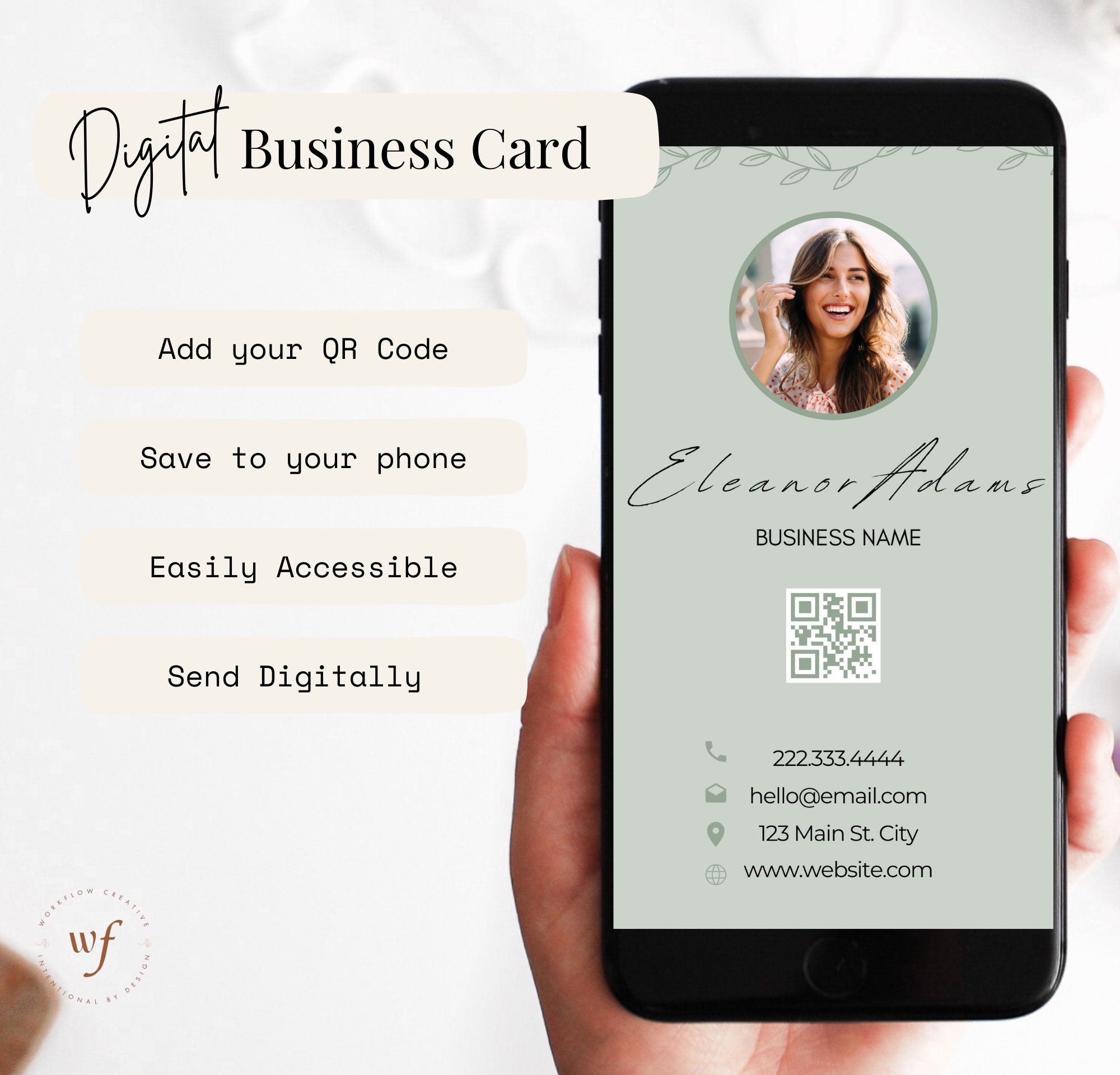 Sage Business Card, Minimalist Calling Card, Editable Canva Template ...