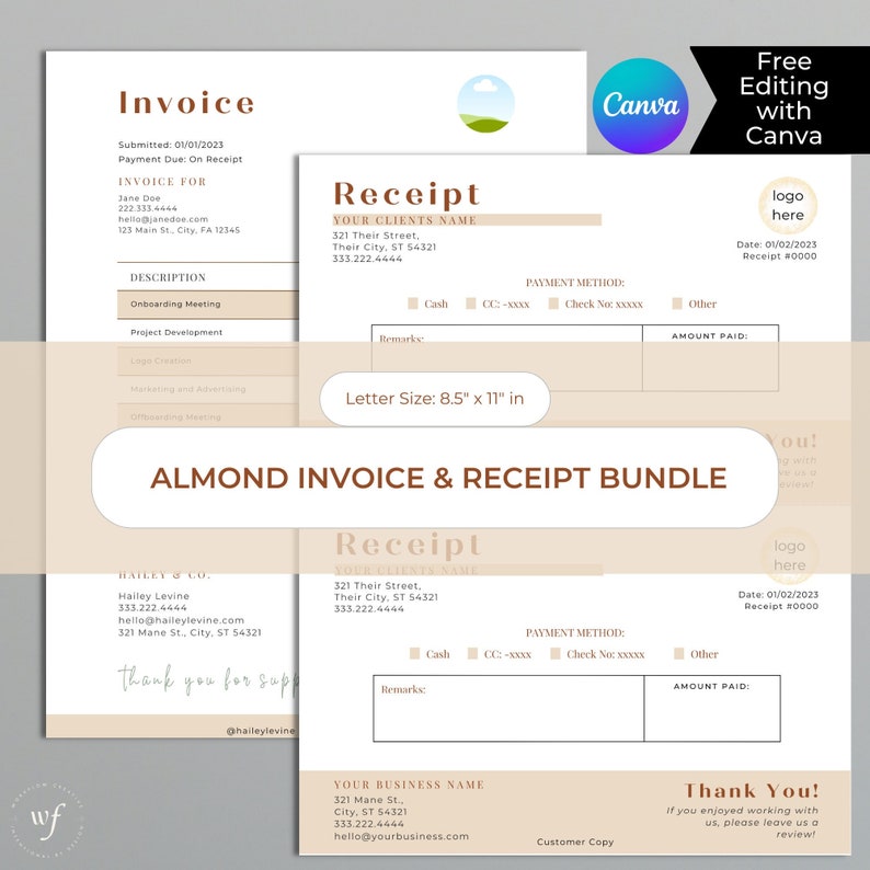 Brown Invoice Receipt Bundle, Boho Small Business, Bill Statement ...