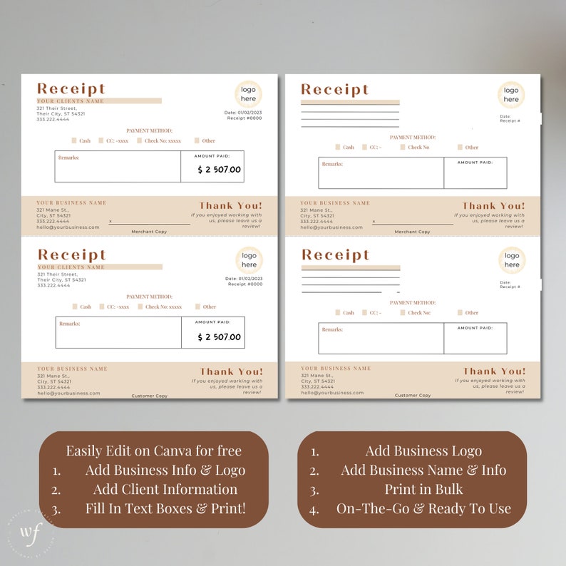 Receipt Template, Earth Toned Document, Canva, Small Business ...