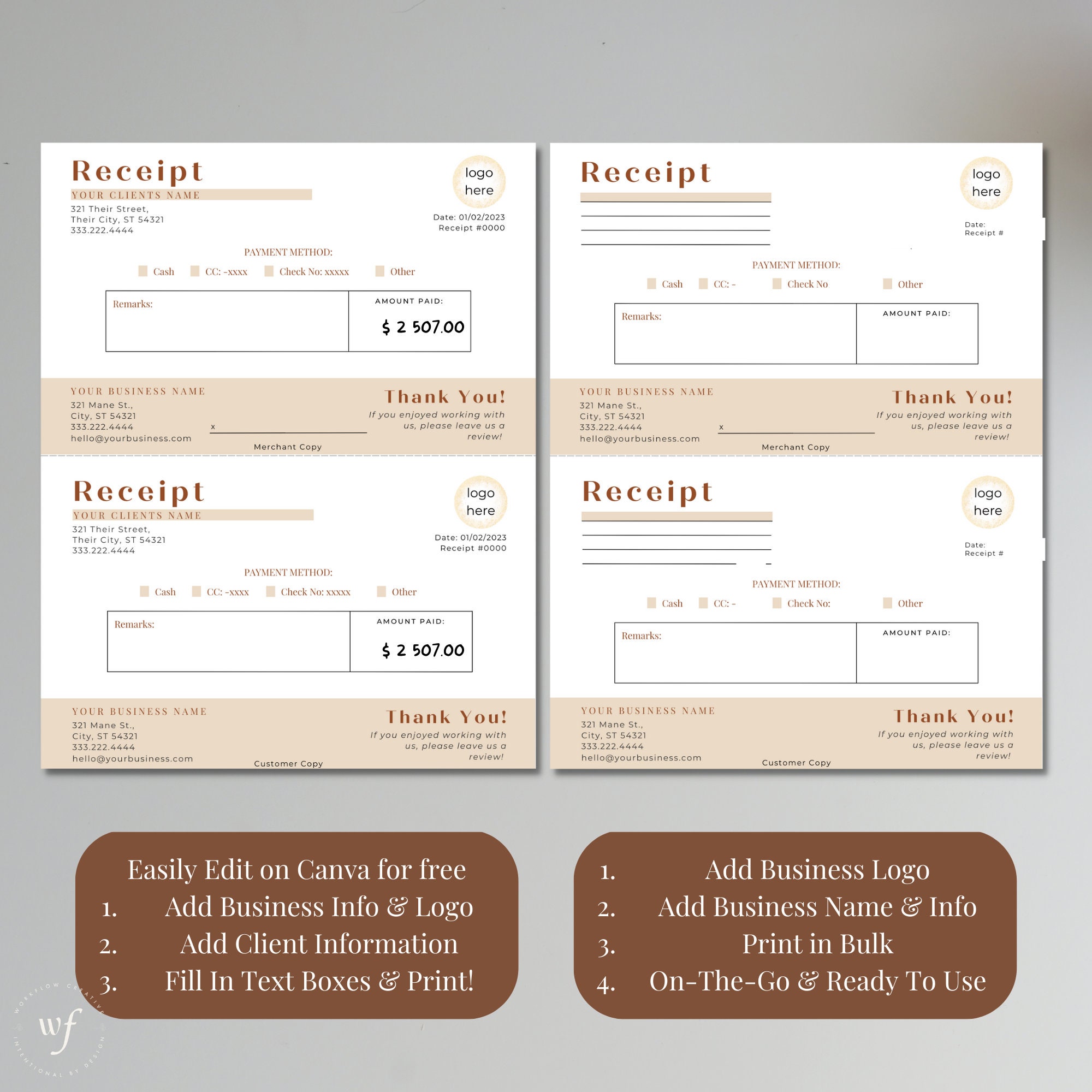 Receipt Template, Earth Toned Document, Canva, Small Business ...