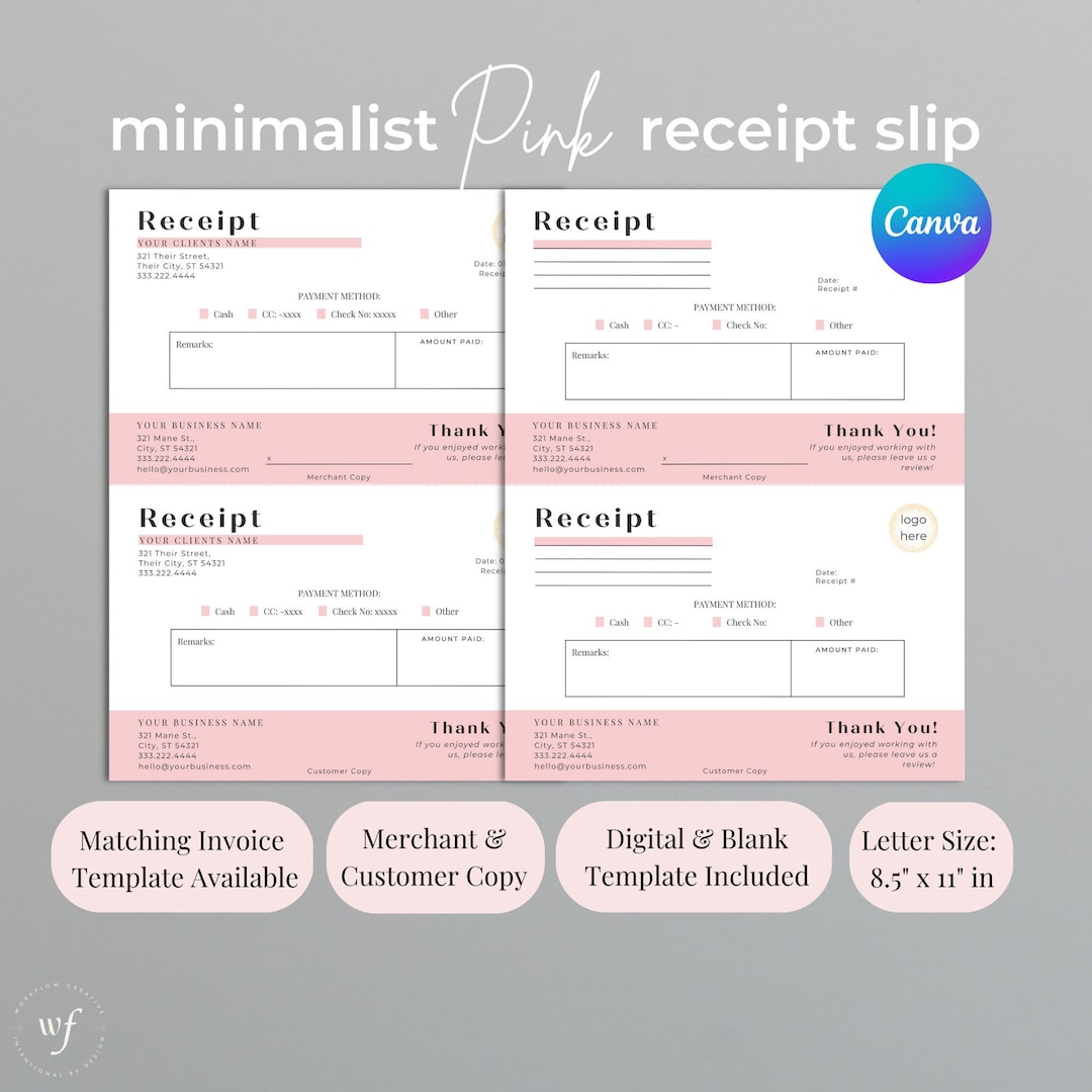 Pink Receipt Template, Boho Small Business, Proof of Purchase ...