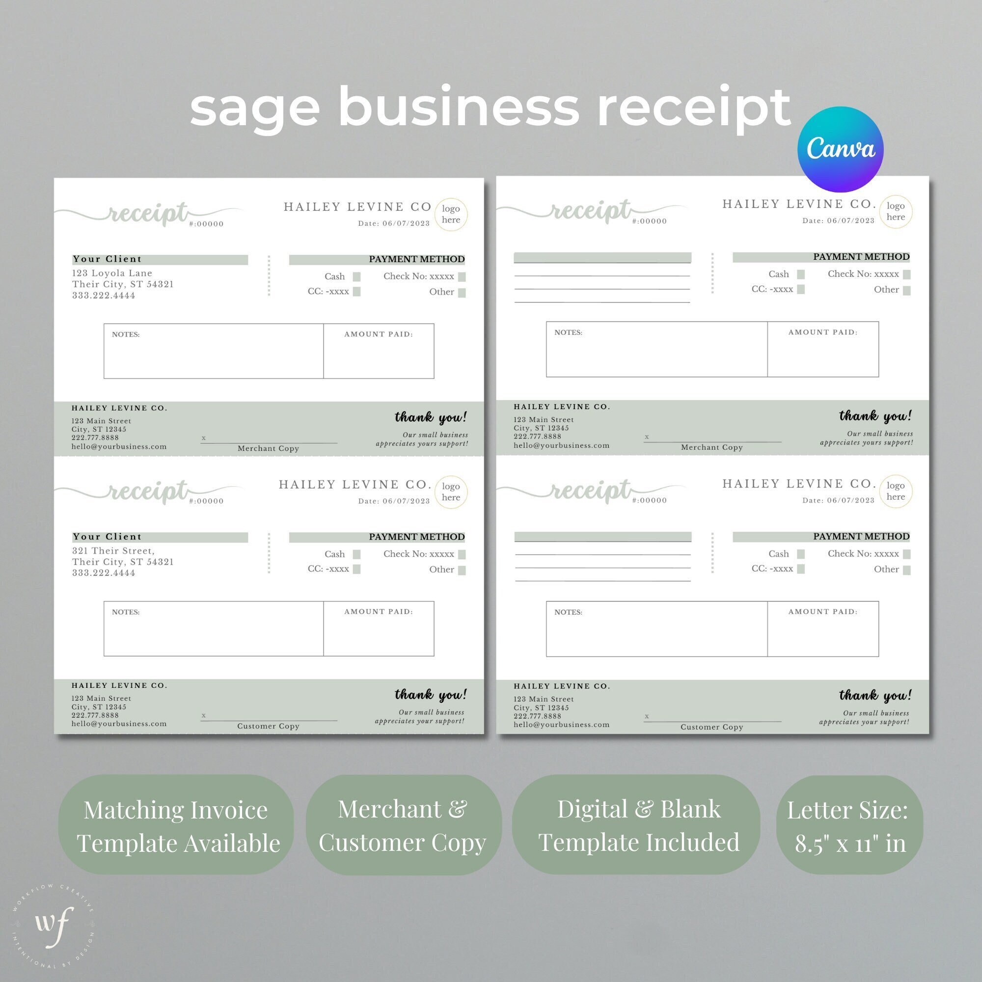 Sage Receipt Template, Boho Small Business, Proof of Payment, Pay ...