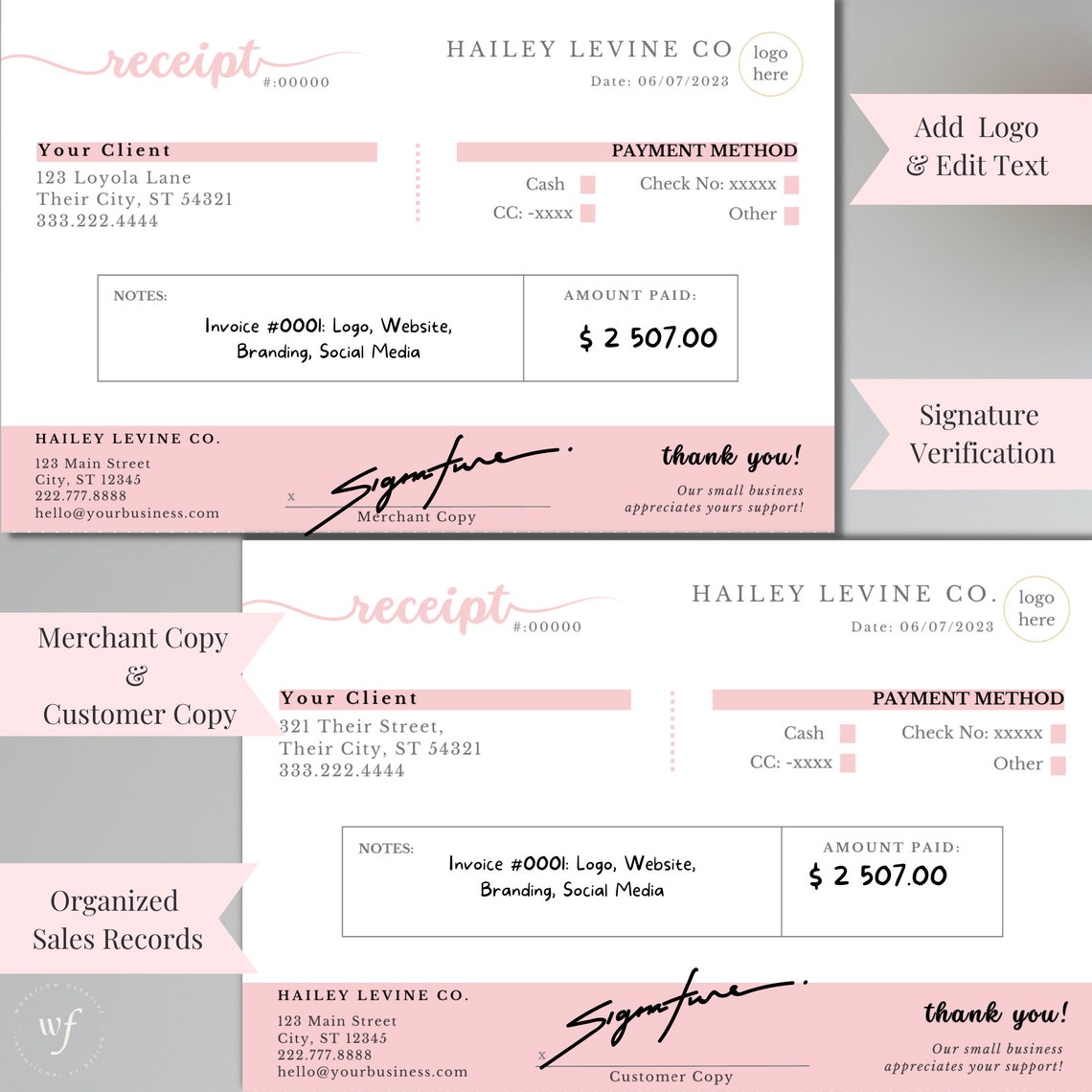 Pink Receipt Template, Boho Small Business, Proof of Purchase ...