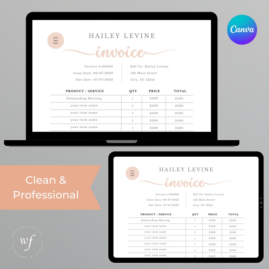 Peach Invoice and Receipt Template, Boho Bill Statement, Cash Payment ...