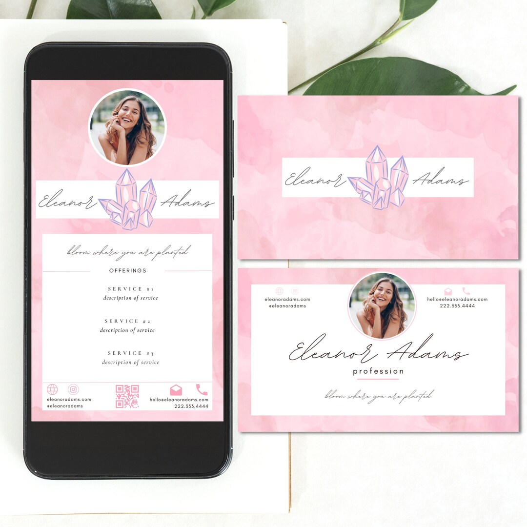 Pink Business Card, QR Code, Digital Business Card, Crystal Card, Pink ...