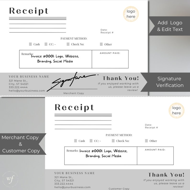 Invoice and Receipt Template, Black and White Document, Bill Statement ...