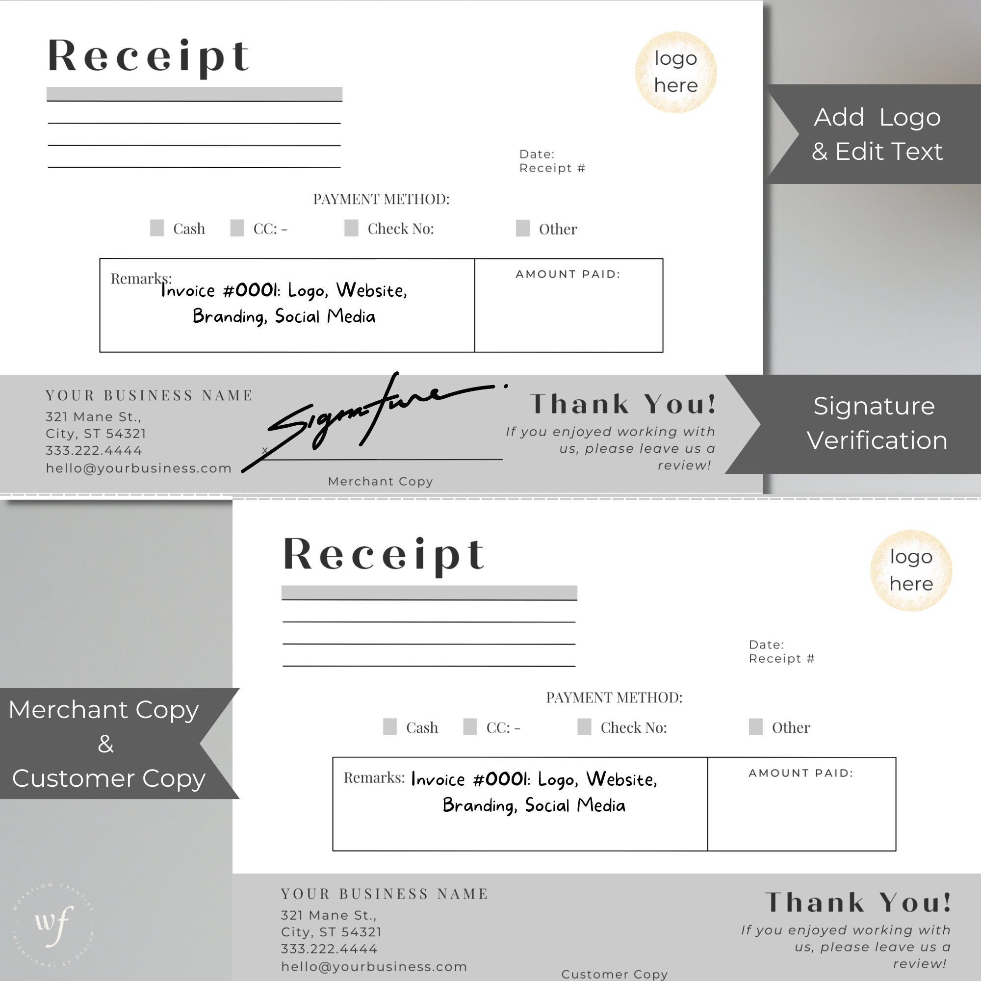 Invoice and Receipt Template, Black and White Document, Bill Statement ...