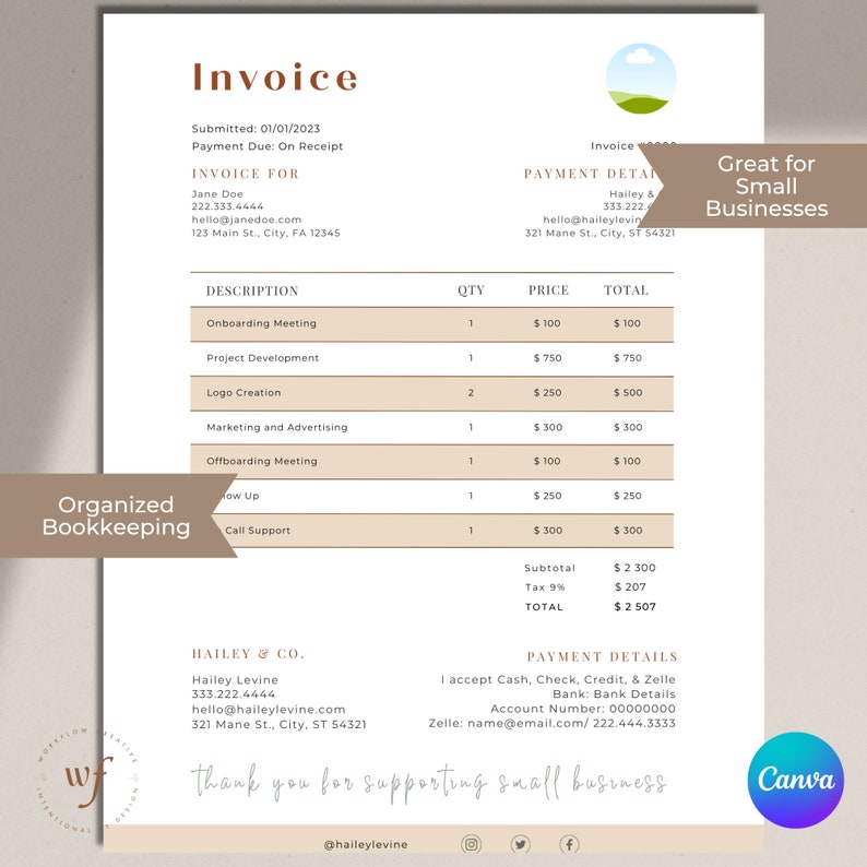 Brown Invoice Template, Small Business Accounting, Neutral Bill ...
