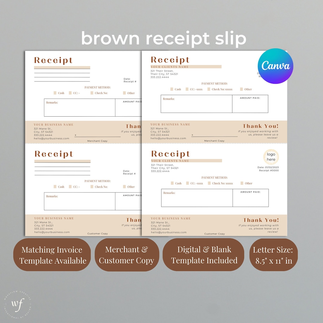 Receipt Template, Earth Toned Document, Canva, Small Business ...