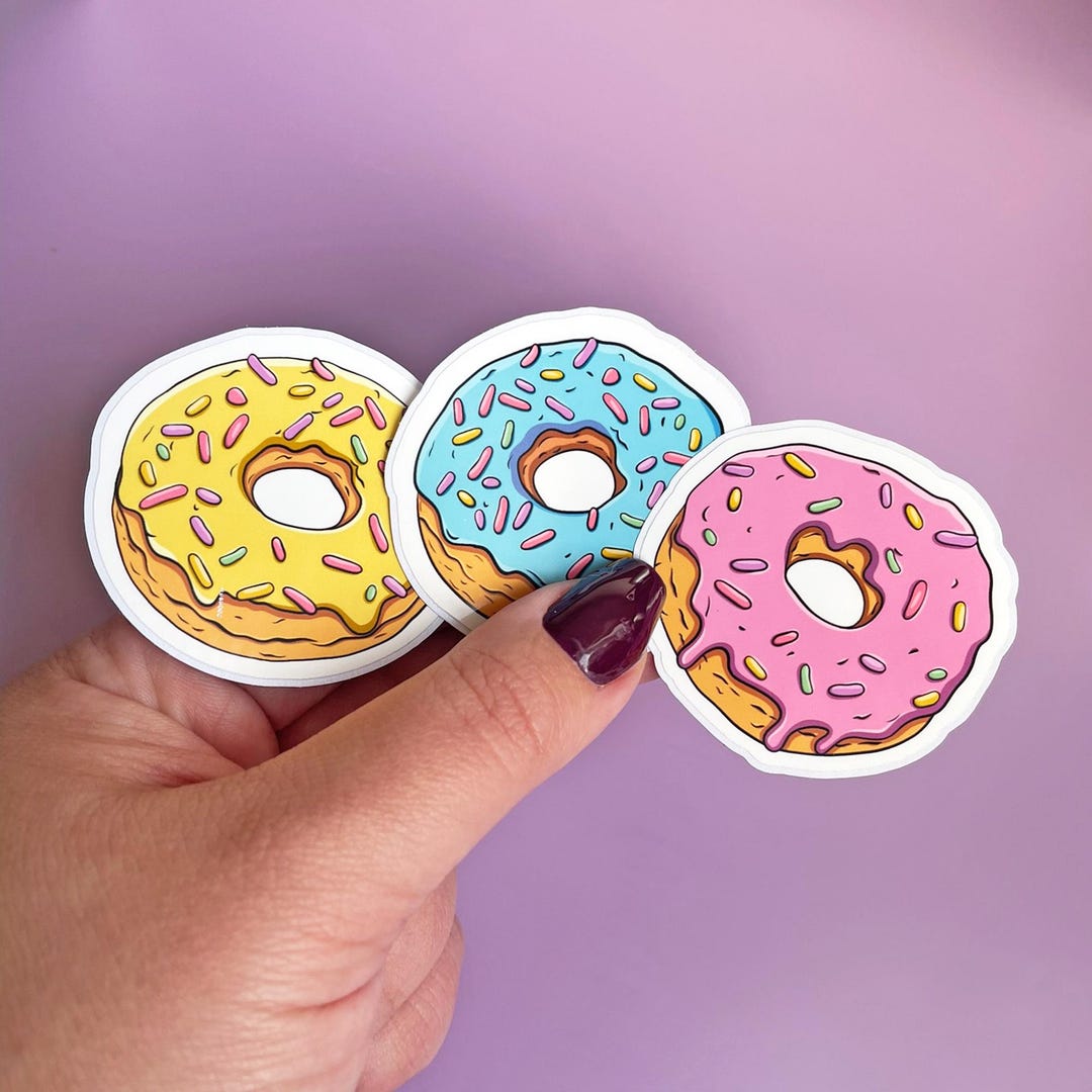 Cute Donut Sticker Set With Three Stickers - Colorful Donut Pack, Fun ...