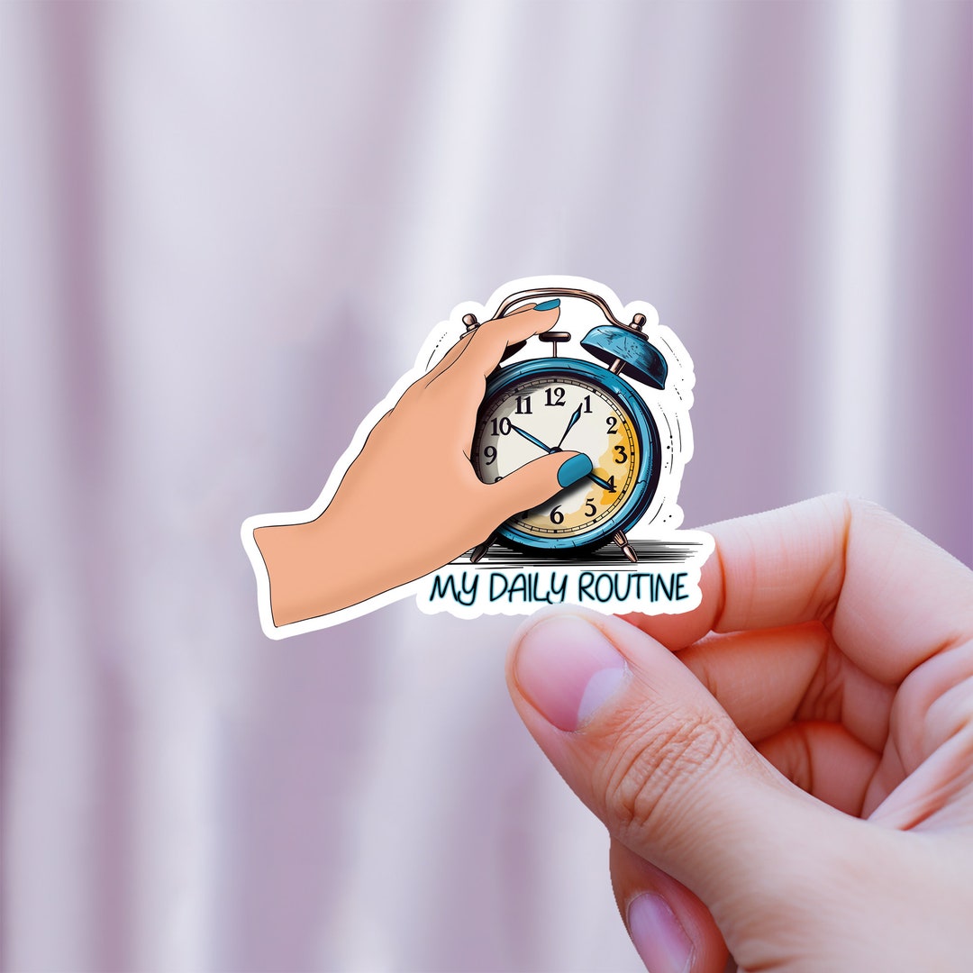 Inspirational Daily Routine Sticker, Hand Press Alarm Clock Vinyl ...