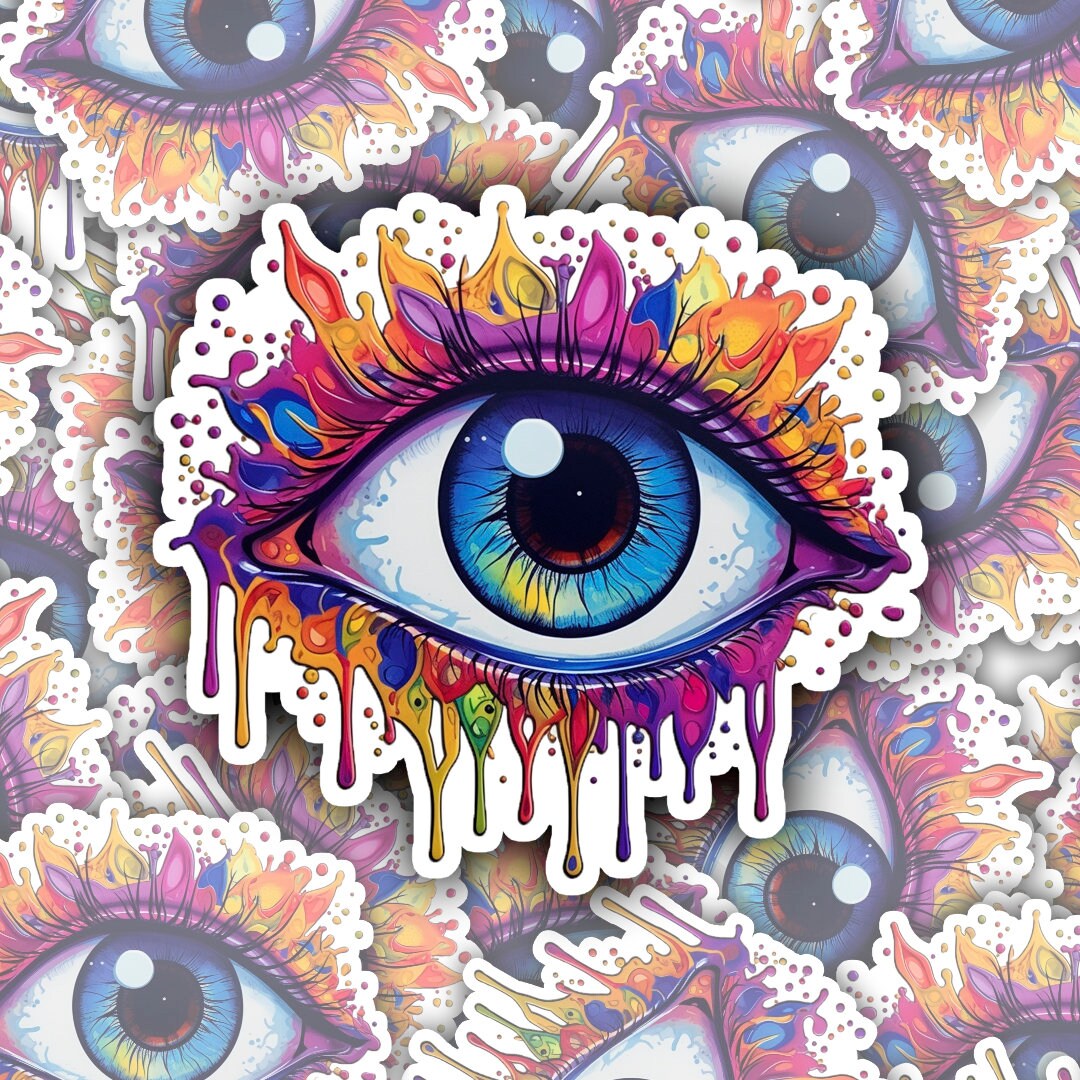 Colorful Pop Art Eye Sticker, Retro Psychedelic Abstract Design - Etsy