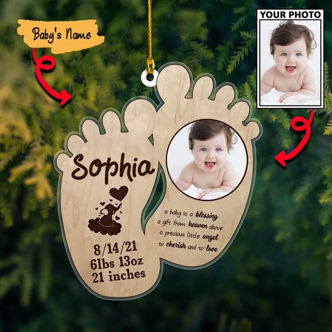 Custom Baby Photo Footprint Christmas Mica Plastic Ornament - Etsy