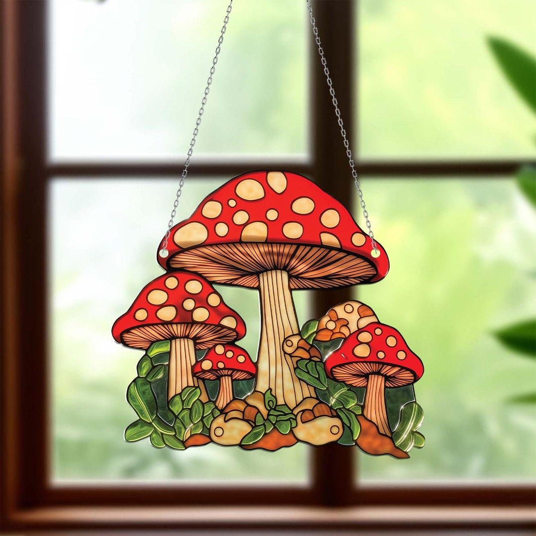 Mushroom Acrylic Window Hanging Suncatcher Decor, Mushroom Window ...