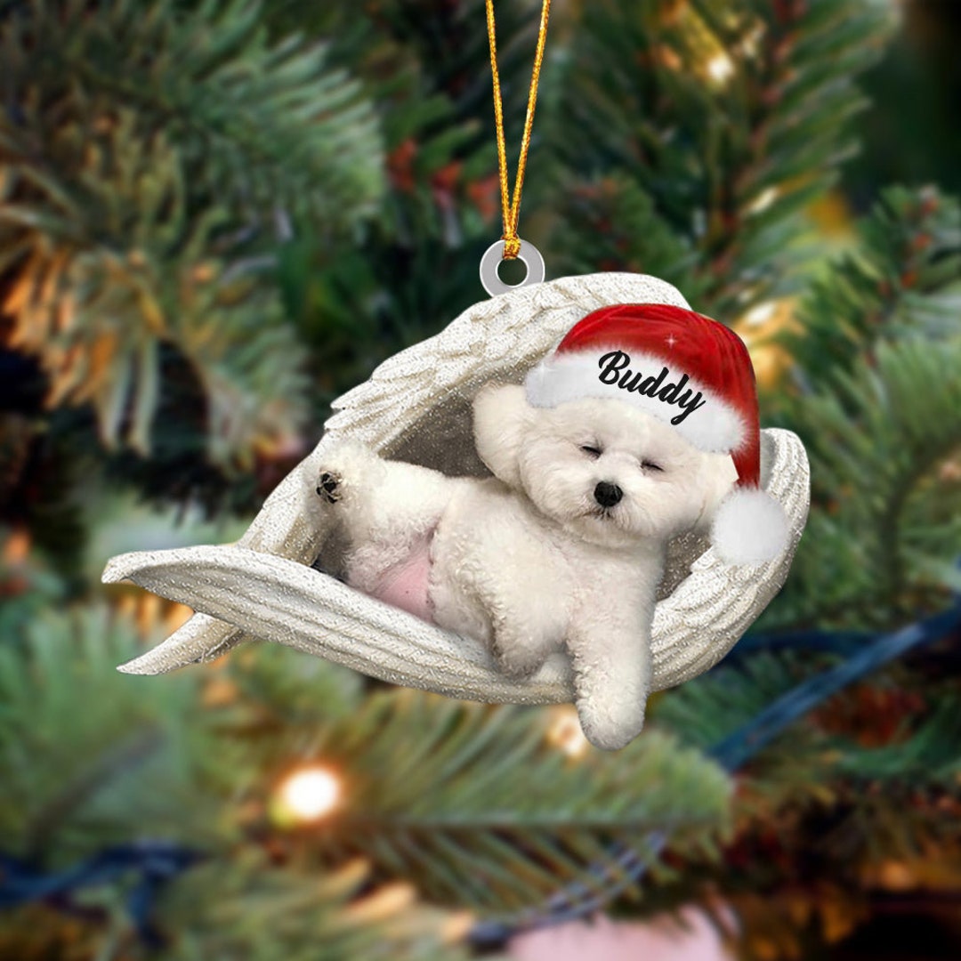 Bichon Frise Sleeping Angel Christmas Flat Acrylic Dog Ornament ...