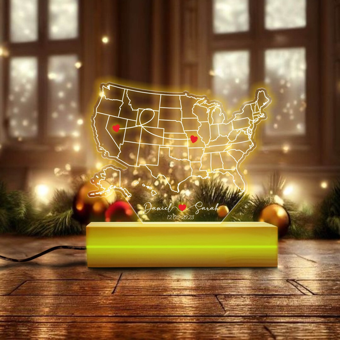 Personalized LED Map Light, Personalized Valentines Gift, Light up Sign ...
