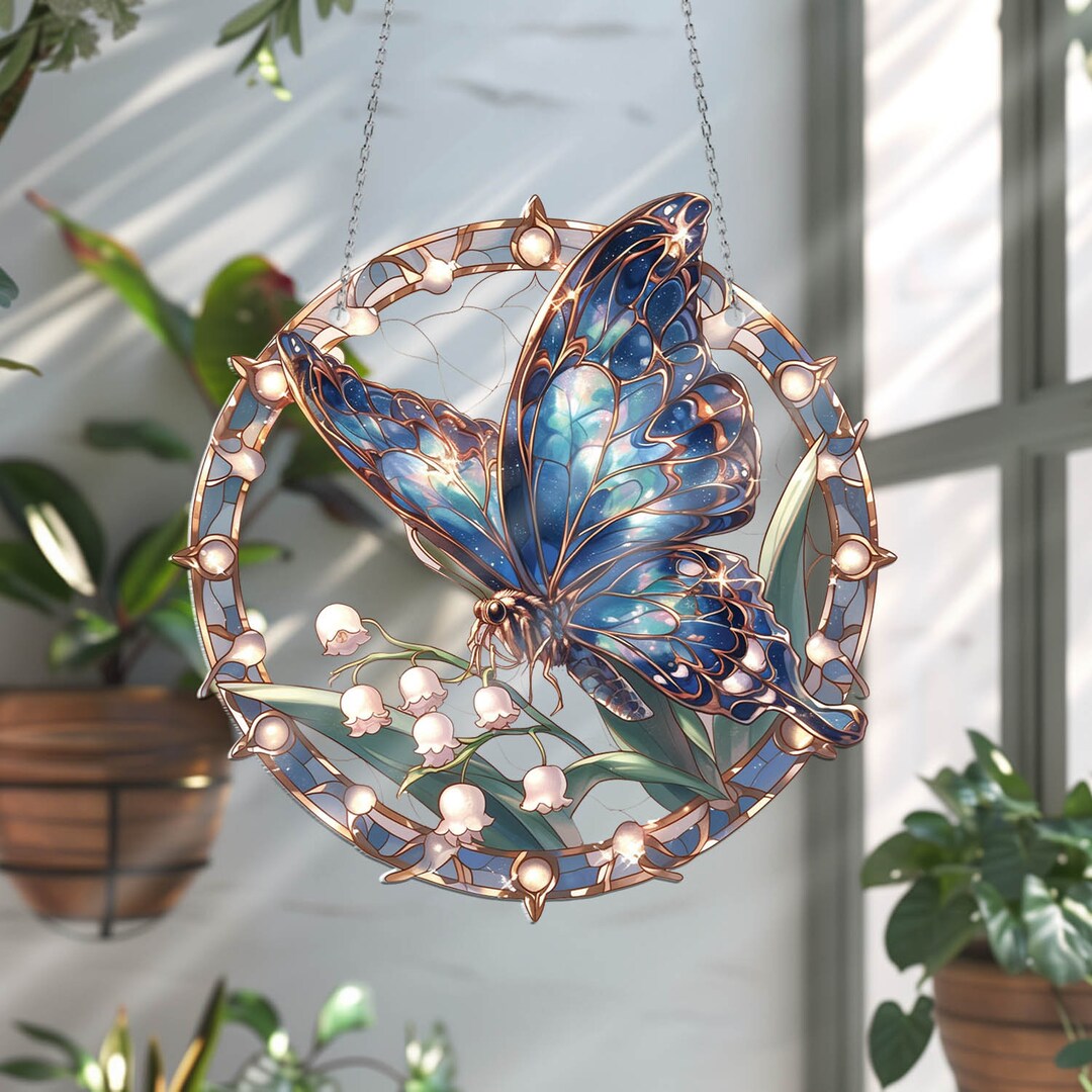 Butterfly With Lily Flowers Window Hanging, Vibrant Lily Floral Acrylic ...
