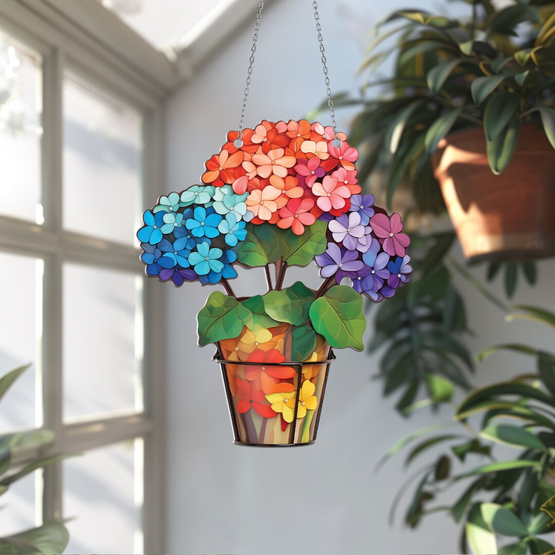 Purple Blue Flower Suncatcher Hydrangea, Acrylic Hydrangea Home Decor ...