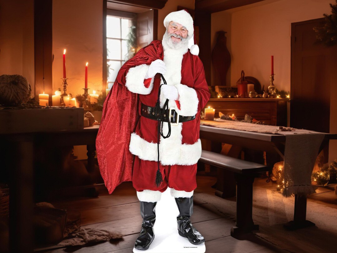 Santa With Sack Festive Cardboard Cutout 188cm / 6ft 1 Father Christmas ...