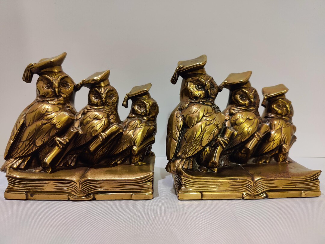 Vintage Solid Brass Bookends Jennings Brothers scholarly Owl - Etsy
