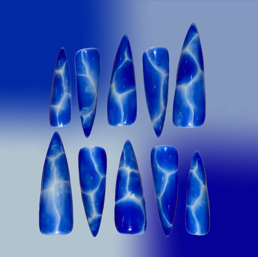 Lightning Press on Nails Thunder Press on Nails Sky Press on Nails Blue ...