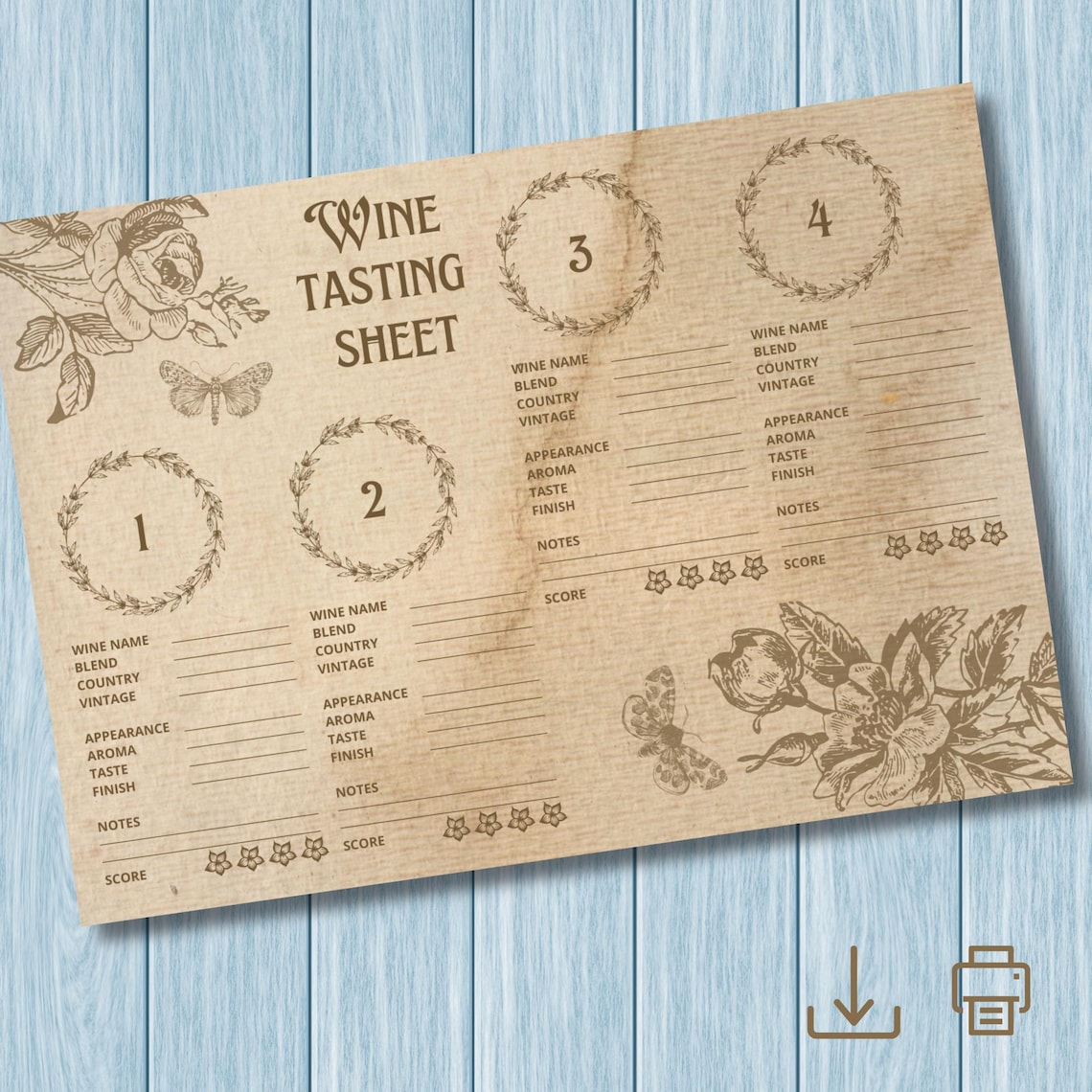Floral Wine Tasting Bundle – Printable Wine Tasting Sheets – Wine ...