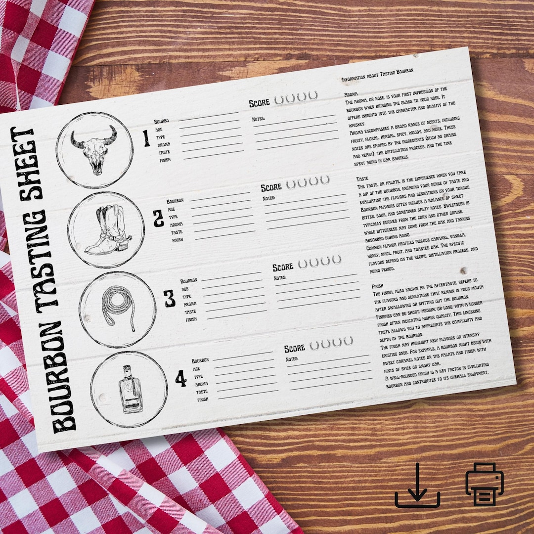 Printable Bourbon Tasting Sheets | Bourbon Tasting Kit for Whiskey ...
