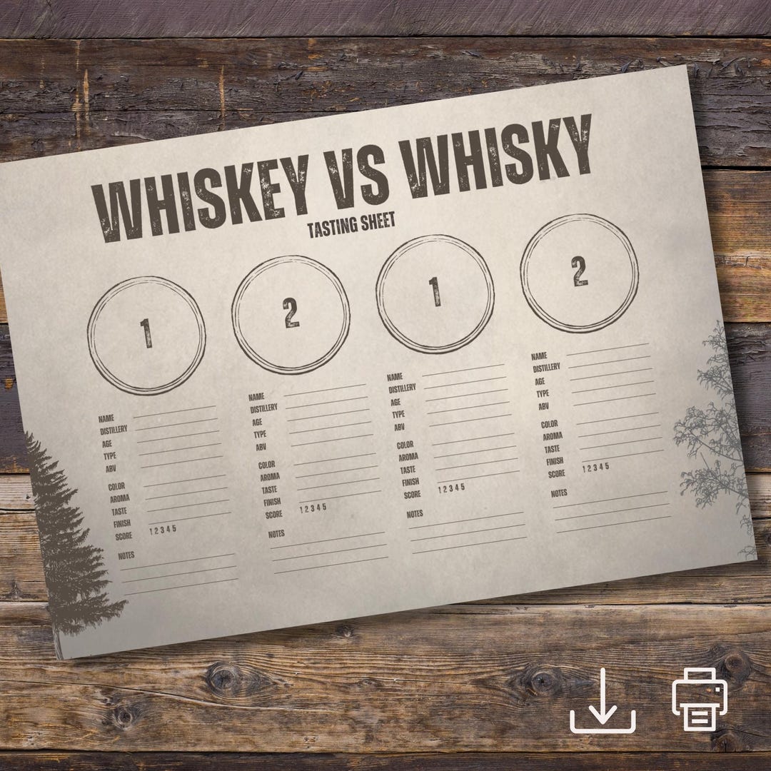 Whiskey Vs. Whisky Tasting Sheet – Printable Whiskey Tasting Notes ...