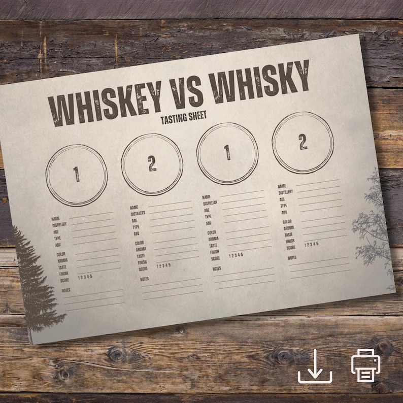 Whiskey Vs. Whisky Tasting Sheet – Printable Whiskey Tasting Notes ...