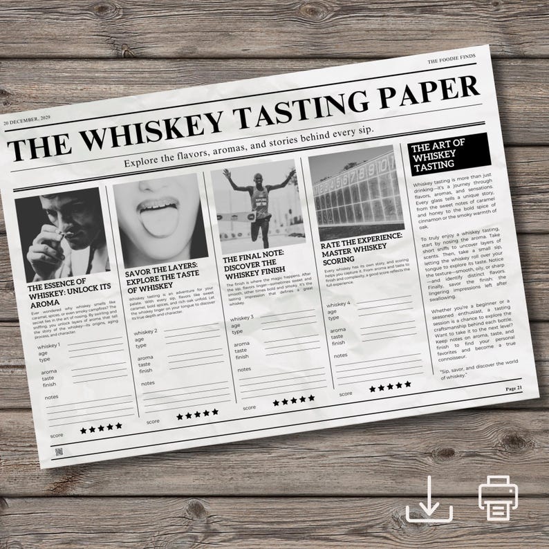 Newspaper Whiskey Tasting Sheets: Vintage Style, Printable PDF - Etsy