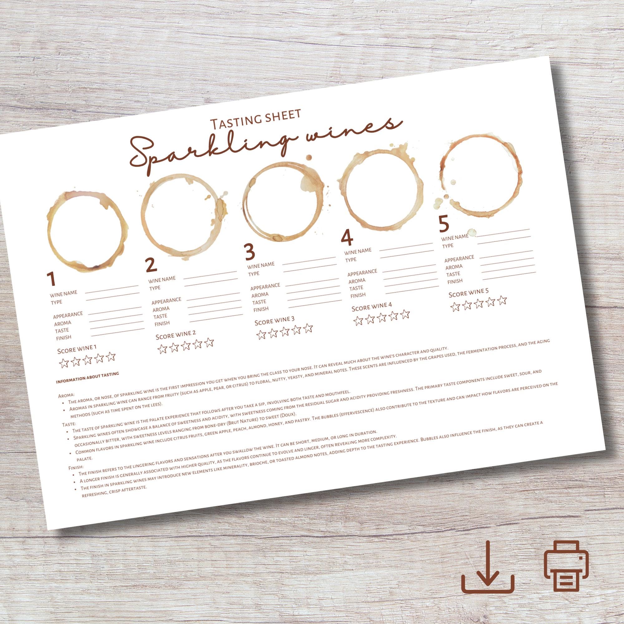 Sparkling Wine Tasting Bundle | Wine Tasting Sheet & Tasting ...