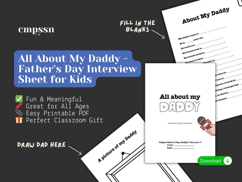 All About My Dad Interview Printable | Father's Day Keepsake Activity ...