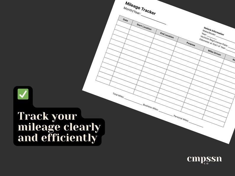 Mileage Tracker Printable | Vehicle Mileage Log for Taxes | IRS Mileage ...