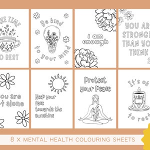 Mental Health Colouring Sheets - Printable - Adult Colouring Sheets, 8 ...