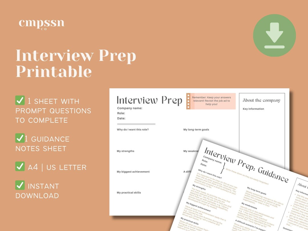 Interview Prep Worksheet Printable A4 Job Interview Planner, Interview ...