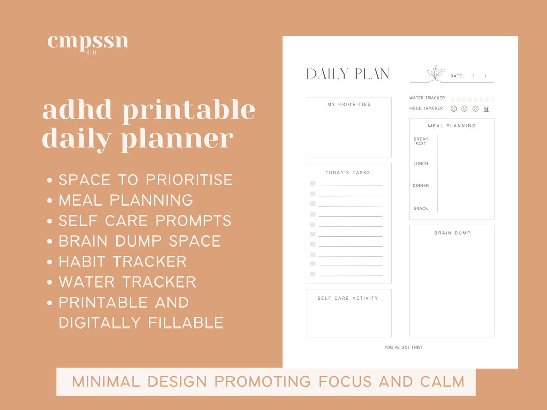 ADHD Daily Digital Planner 2024, Minimalist ADHD Adult Planner ...