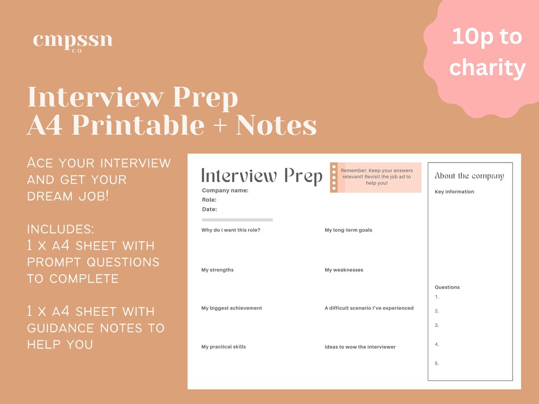 Interview Prep Worksheet Printable A4 Job Interview Planner, Interview ...