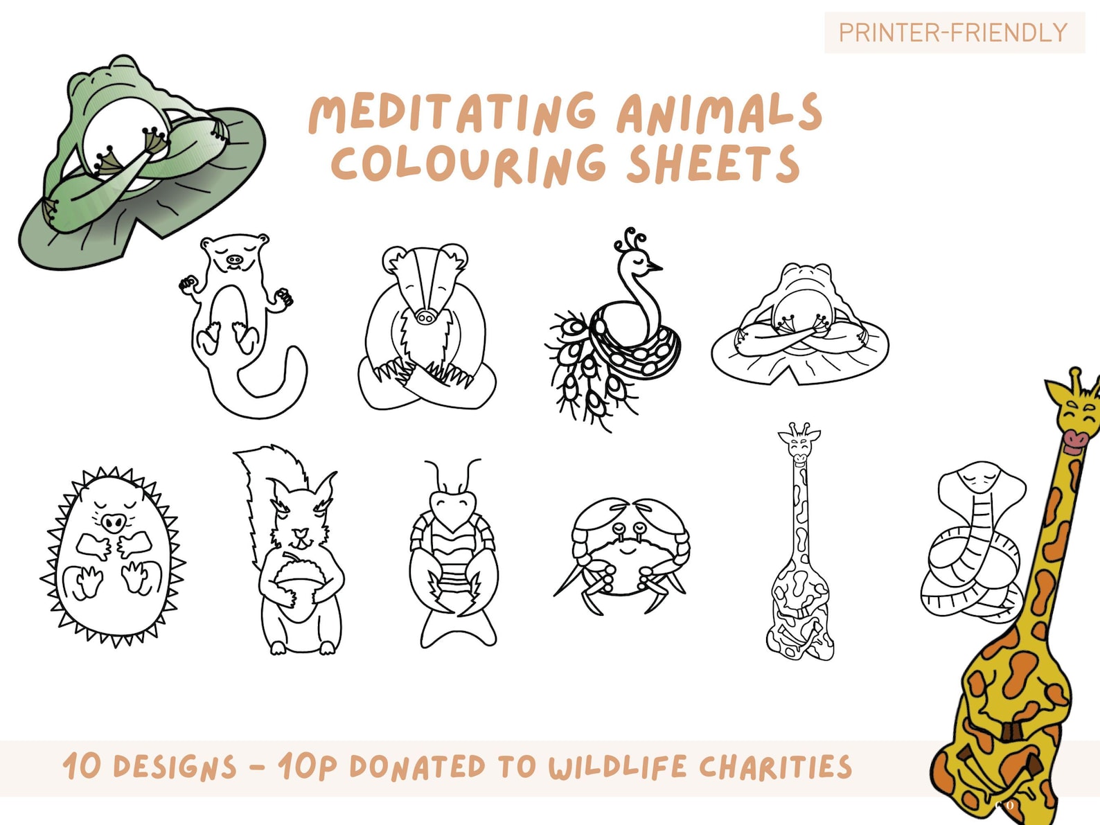 Meditating Animals - Colouring Sheets Printable - 10 Animal Colourings ...