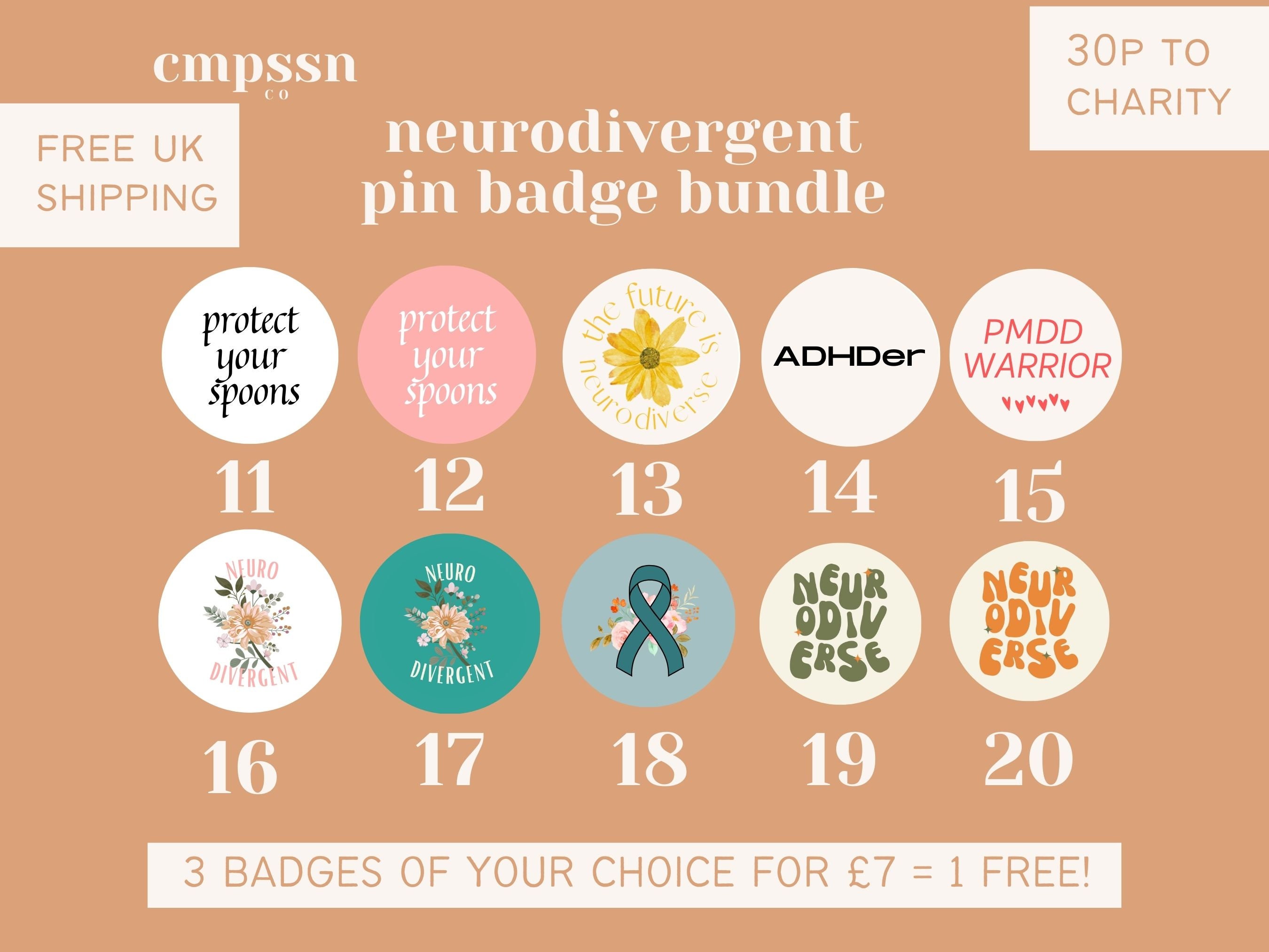 Neurodivergent Pin Badge Set Bundle Neurodiverse/adhd Mental Health ...